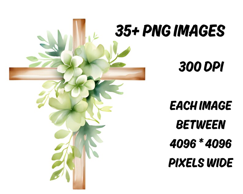 Easter Christian Cross Clipart Set | Watercolor Floral Cross PNG for ...