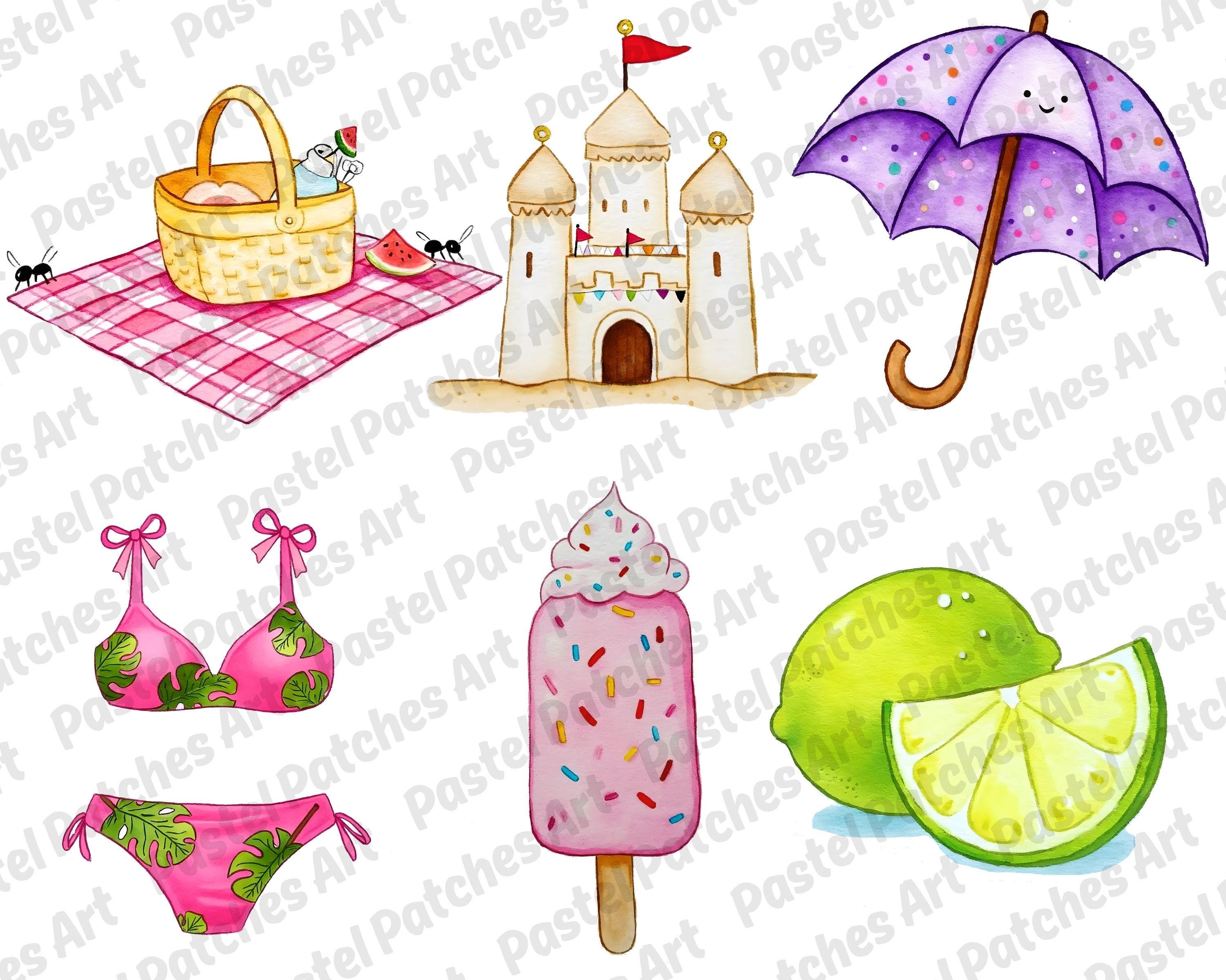 Watercolor Summer Beach Clipart, Pool Party Clipart, Ocean Clipart ...