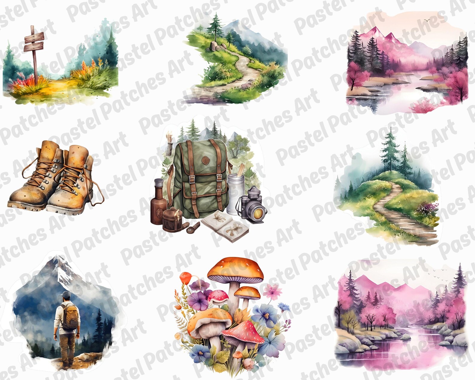 Hiking Clipart, Camping Clipart, Landscape Clipart, Hiker Clipart ...
