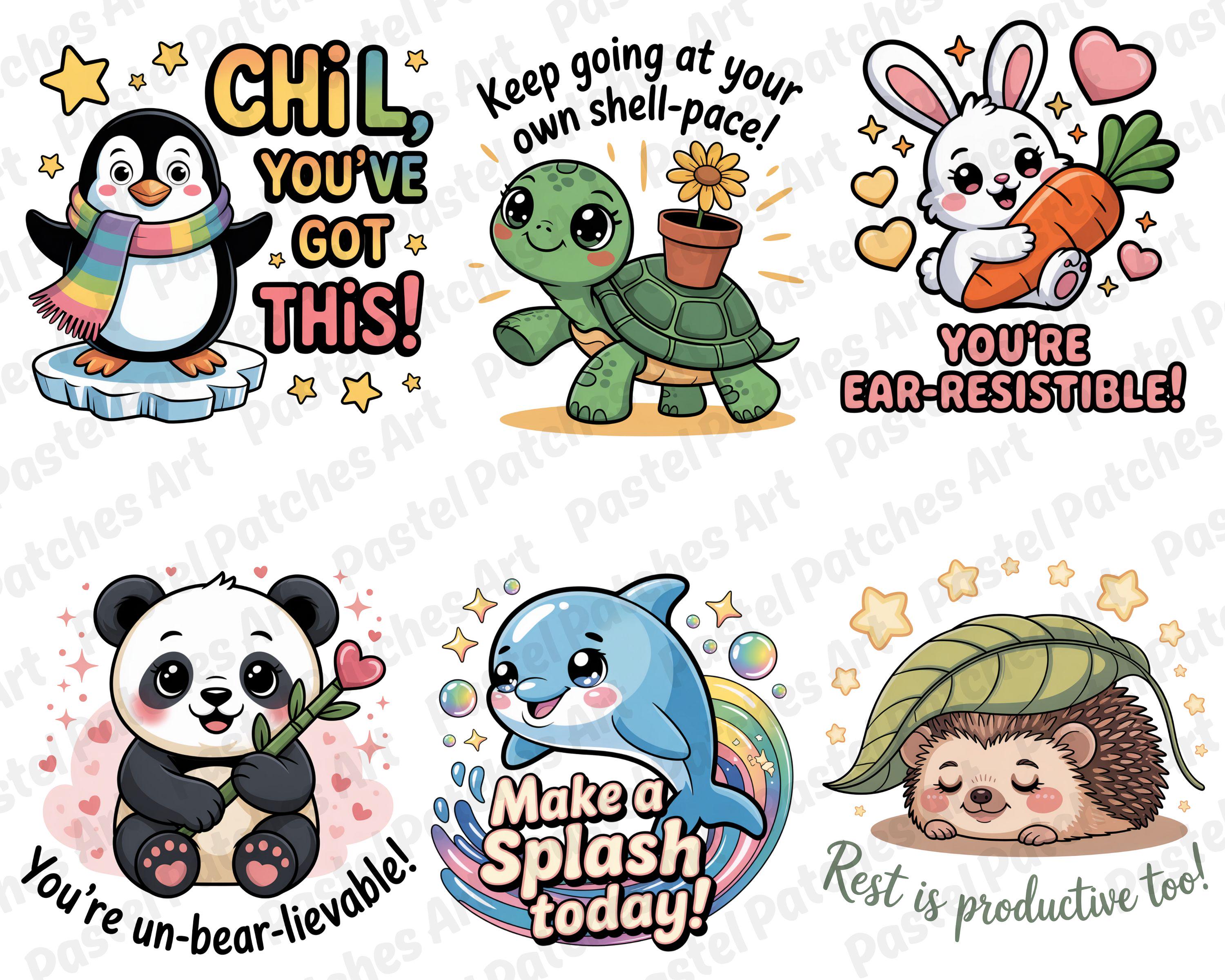 Kawaii Animal Daily Affirmation PNG Bundle | 20 Cute Animal Quotes ...