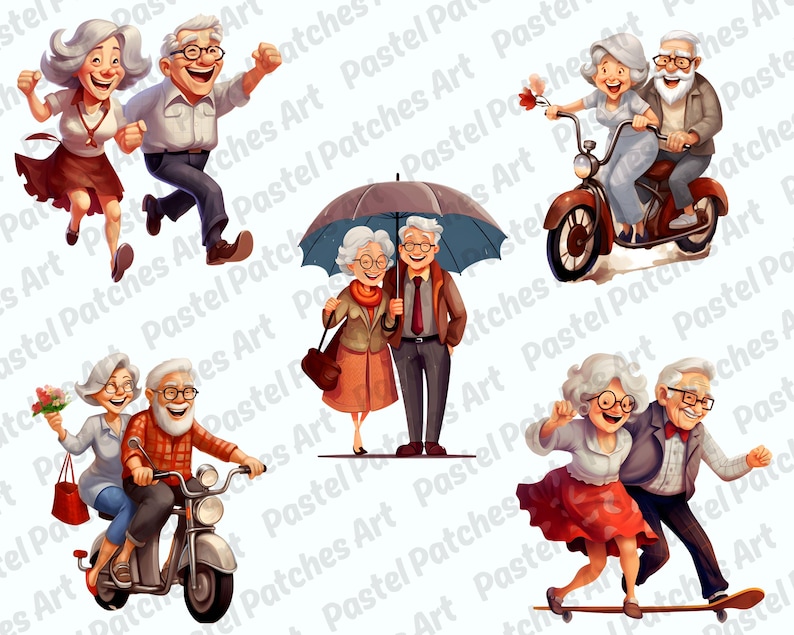 Cute Old Happy Couple Clipart, Old Funny Cartoon Grandparents, Happy ...