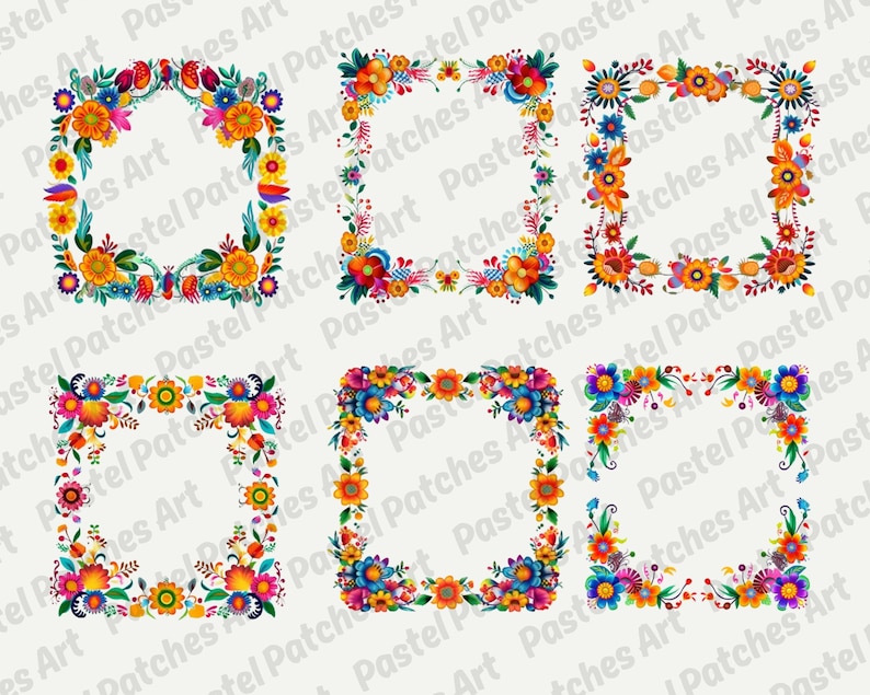 Mexican Fiesta Flowers Clipart, Vibrant Watercolor Otomi Floral ...