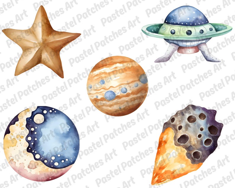 Cute Space Clipart - Watercolor Astronaut, Planets & Rockets - Outer ...