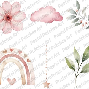 Boho Rainbow Watercolor Clipart, Baby Shower Clipart, Watercolor Boho ...