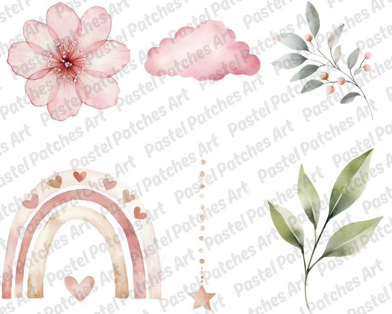 Boho Rainbow Watercolor Clipart, Baby Shower Clipart, Watercolor Boho ...