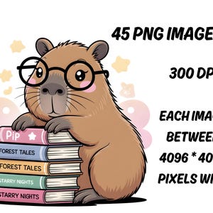 Cute Capybara Clipart PNG Bundle – 40+ Commercial Use Sublimation and ...