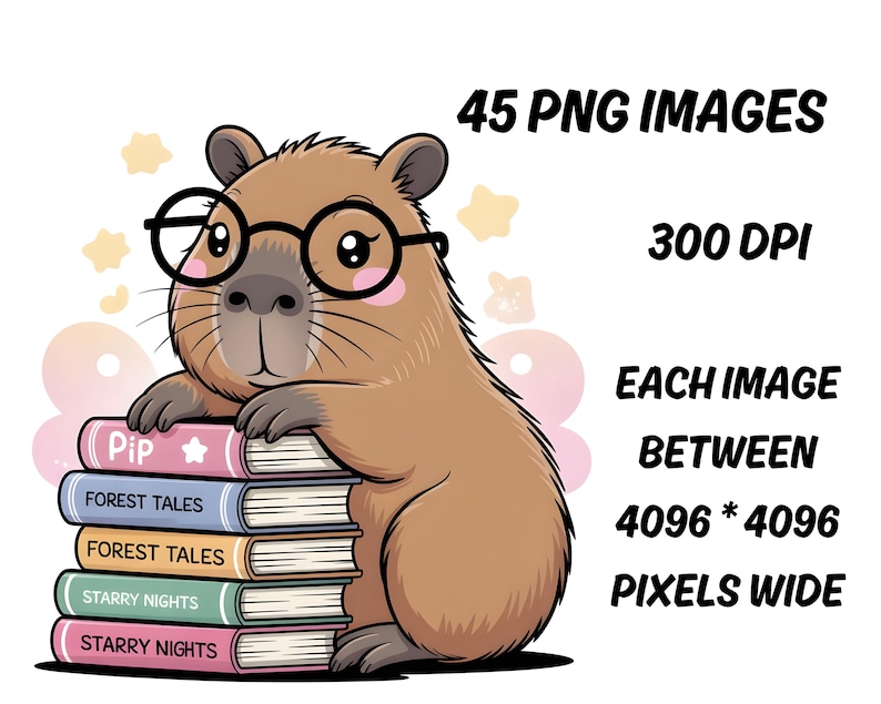 Cute Capybara Clipart PNG Bundle – 40+ Commercial Use Sublimation and ...