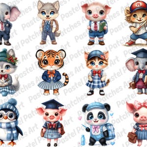 School Animal Clipart, Baby School Farm Animals Clipart, Classroom ...