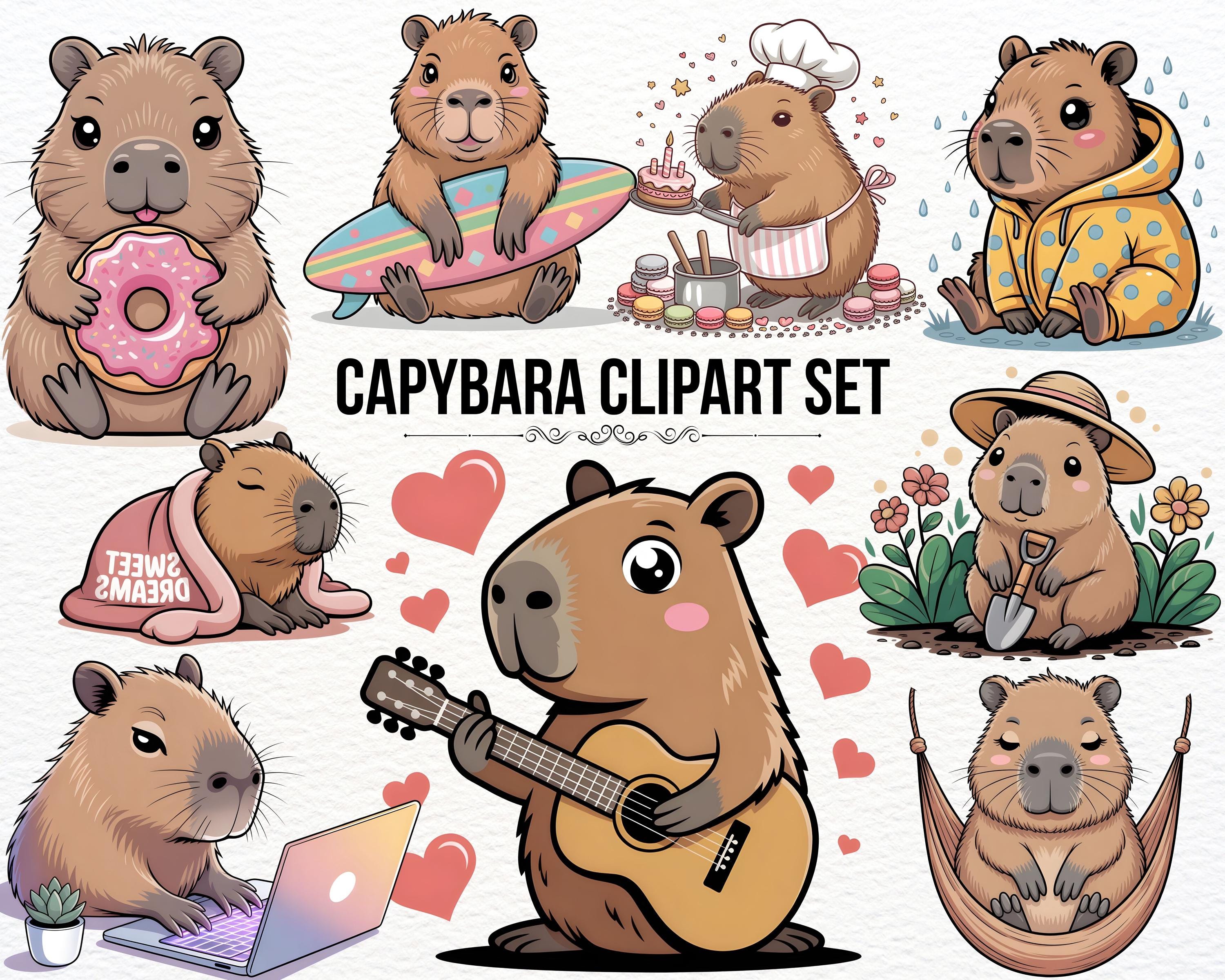 Cute Capybara Clipart PNG Bundle – 40+ Commercial Use Sublimation and ...