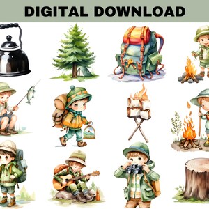 Kids Camping Watercolor Clipart, Summer Holiday, Cute Camper PNG ...