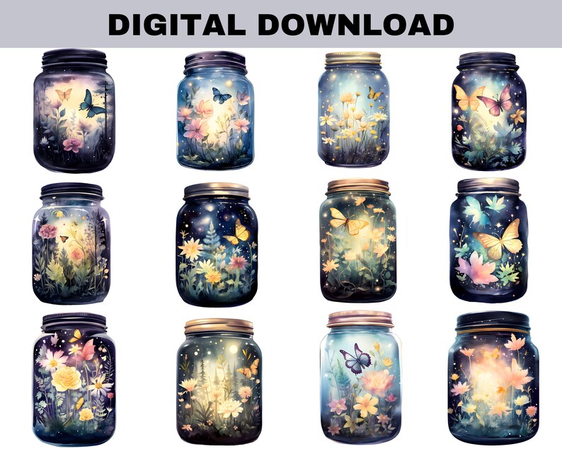 Firefly Clipart Mason Jar PNG, Magical Butterfly Night Sky Graphics ...