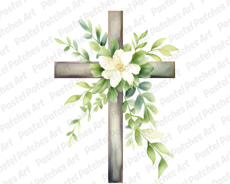 Easter Christian Cross Clipart Set | Watercolor Floral Cross PNG for ...