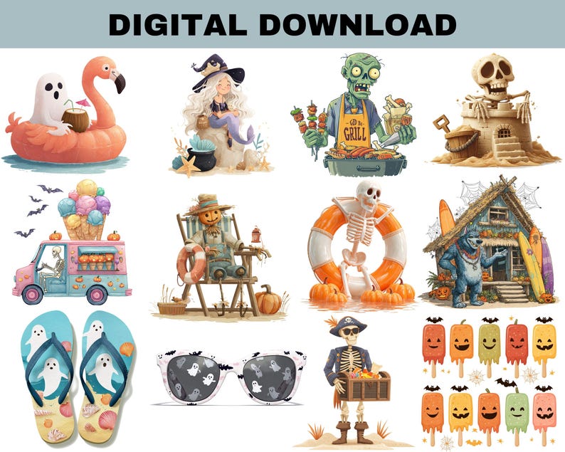 40+ Summerween Clipart | Spooky Summer Art for Crafts (digital Download ...