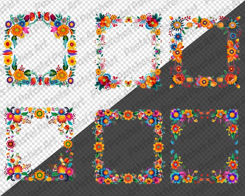 Mexican Fiesta Flowers Clipart, Vibrant Watercolor Otomi Floral ...