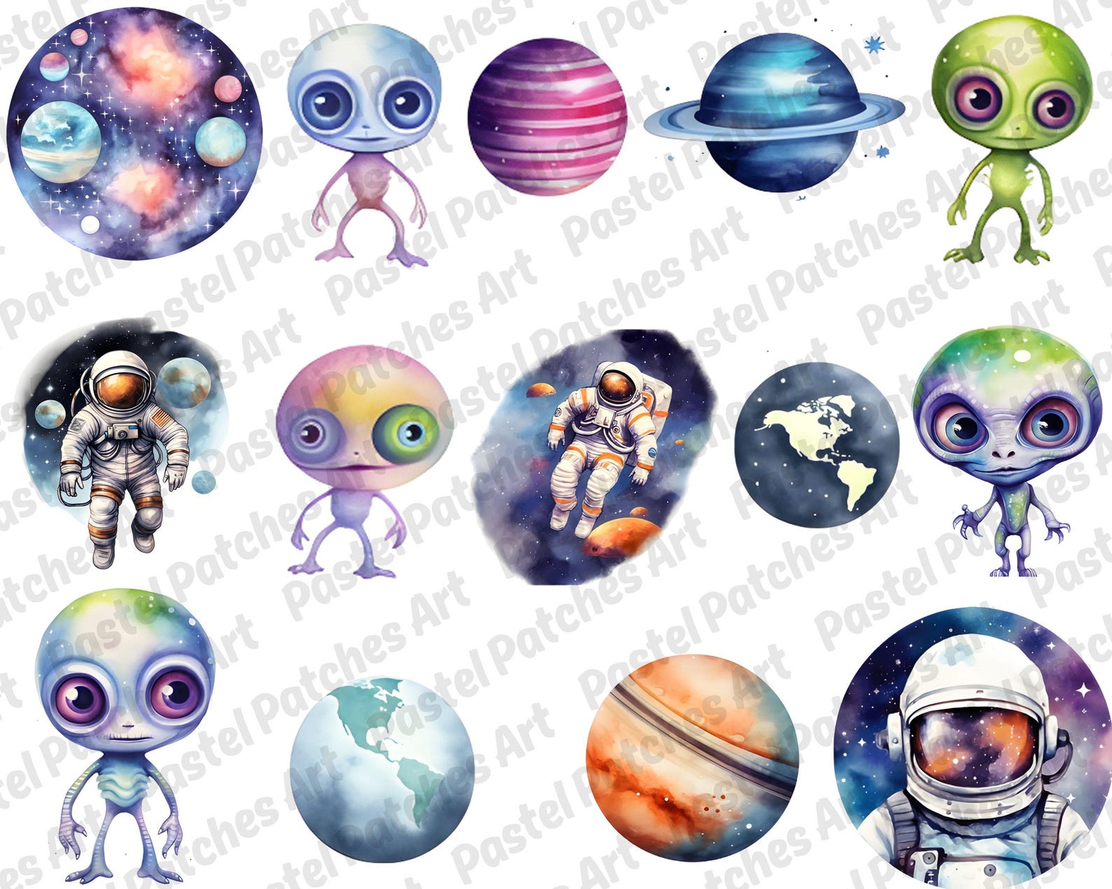Space Clipart, Watercolor Astronaut With Cute Planets and Rockets ...