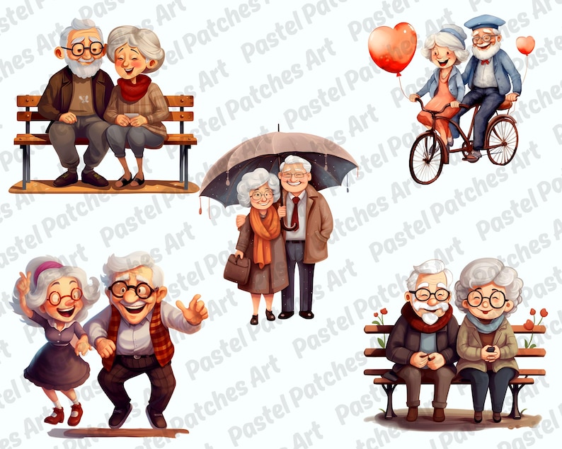 Cute Old Happy Couple Clipart, Old Funny Cartoon Grandparents, Happy ...