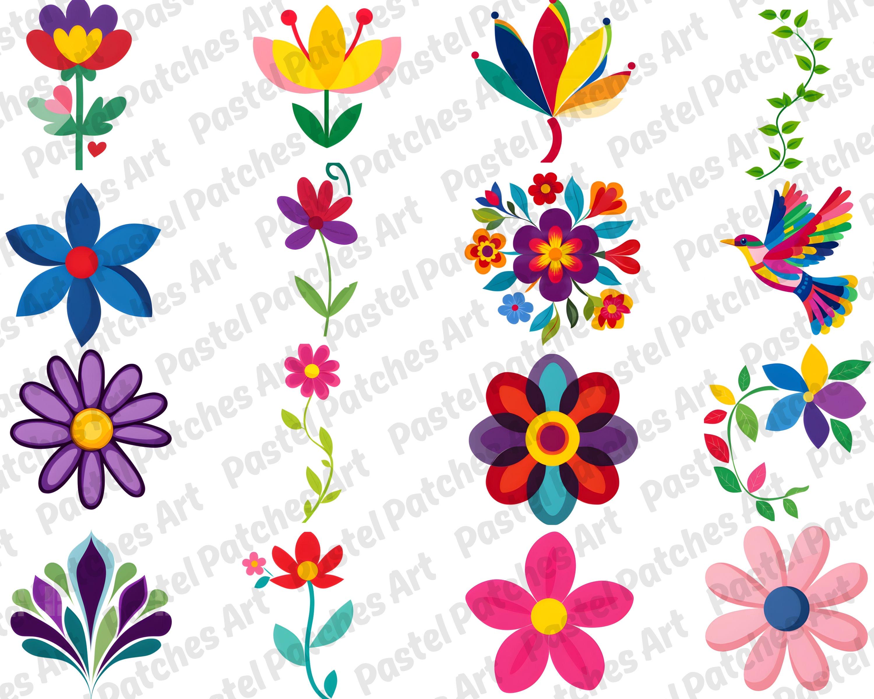 Otomi Mexican Clipart, Vibrant Fiesta Flowers, Otomi Animals Art ...