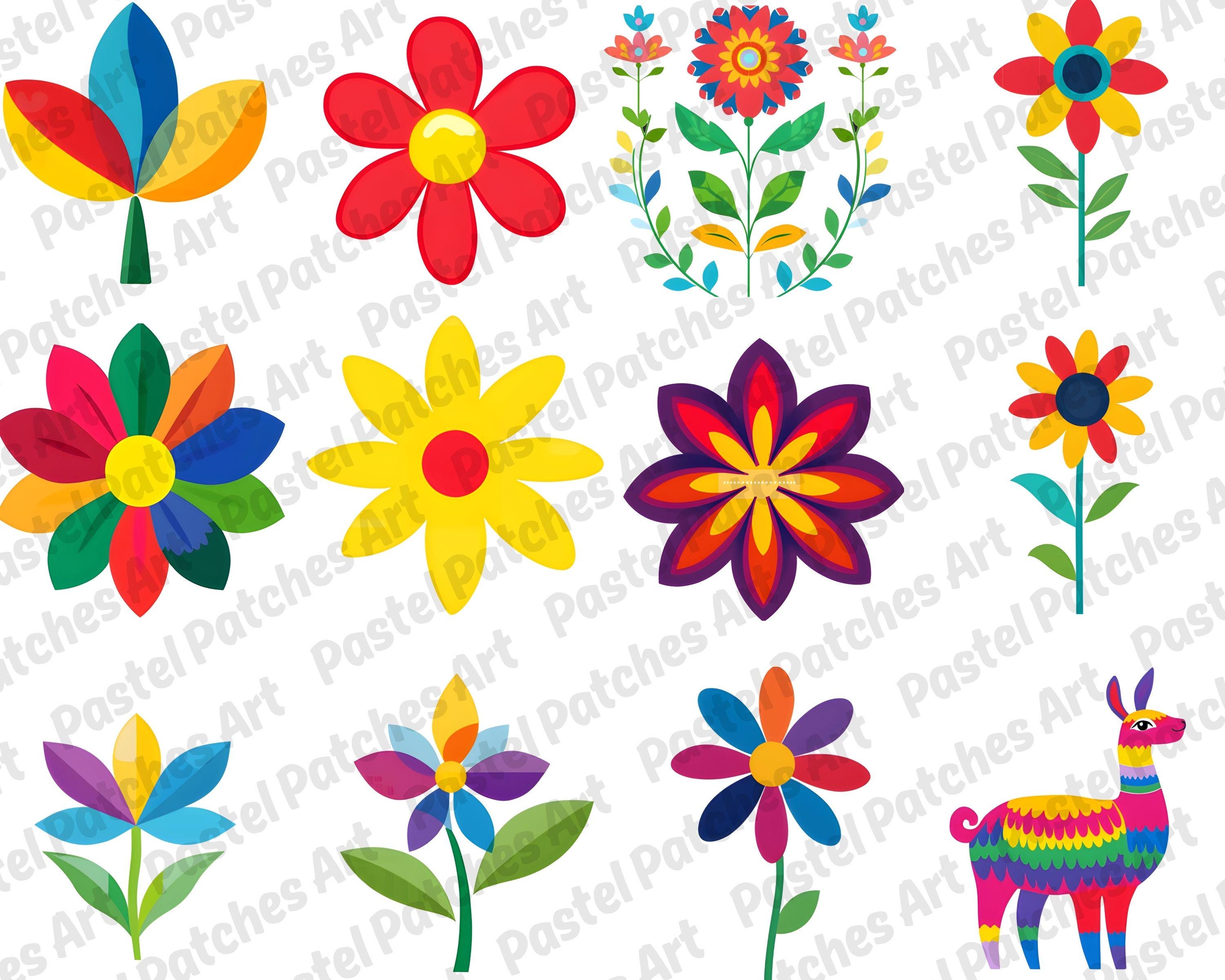 Otomi Mexican Clipart, Vibrant Fiesta Flowers, Otomi Animals Art ...