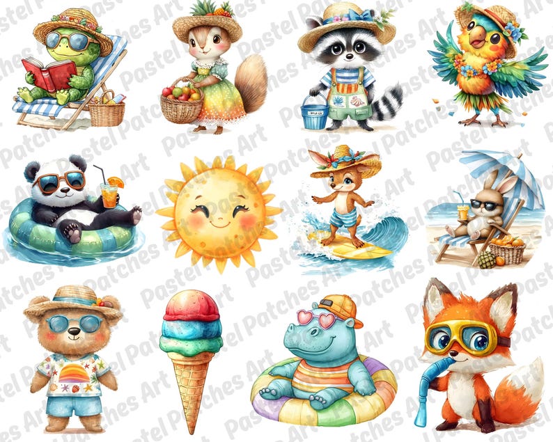 29 Summer Animals PNG Clipart – Cute Beach and Pool Party Graphics for ...