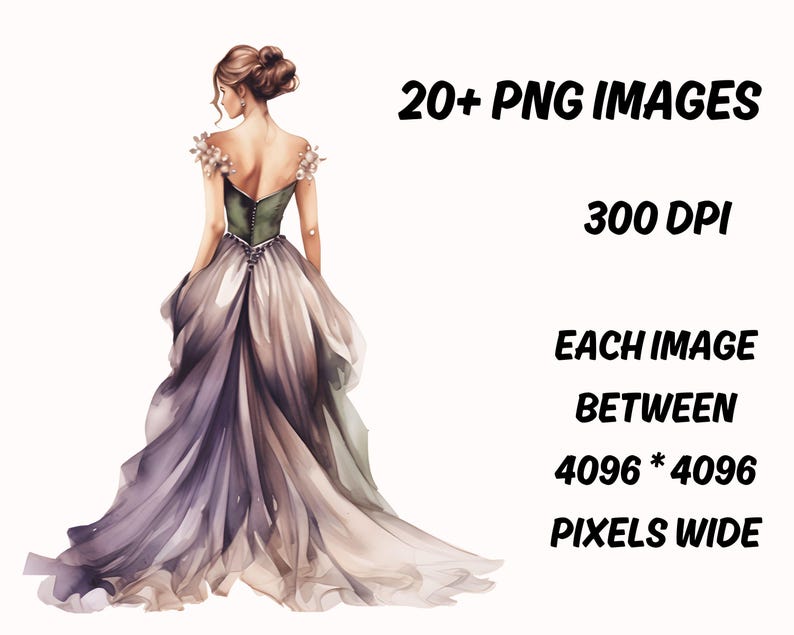 Lady Back View Clipart, Elegant Bride Clipart, Fashion Girl ...