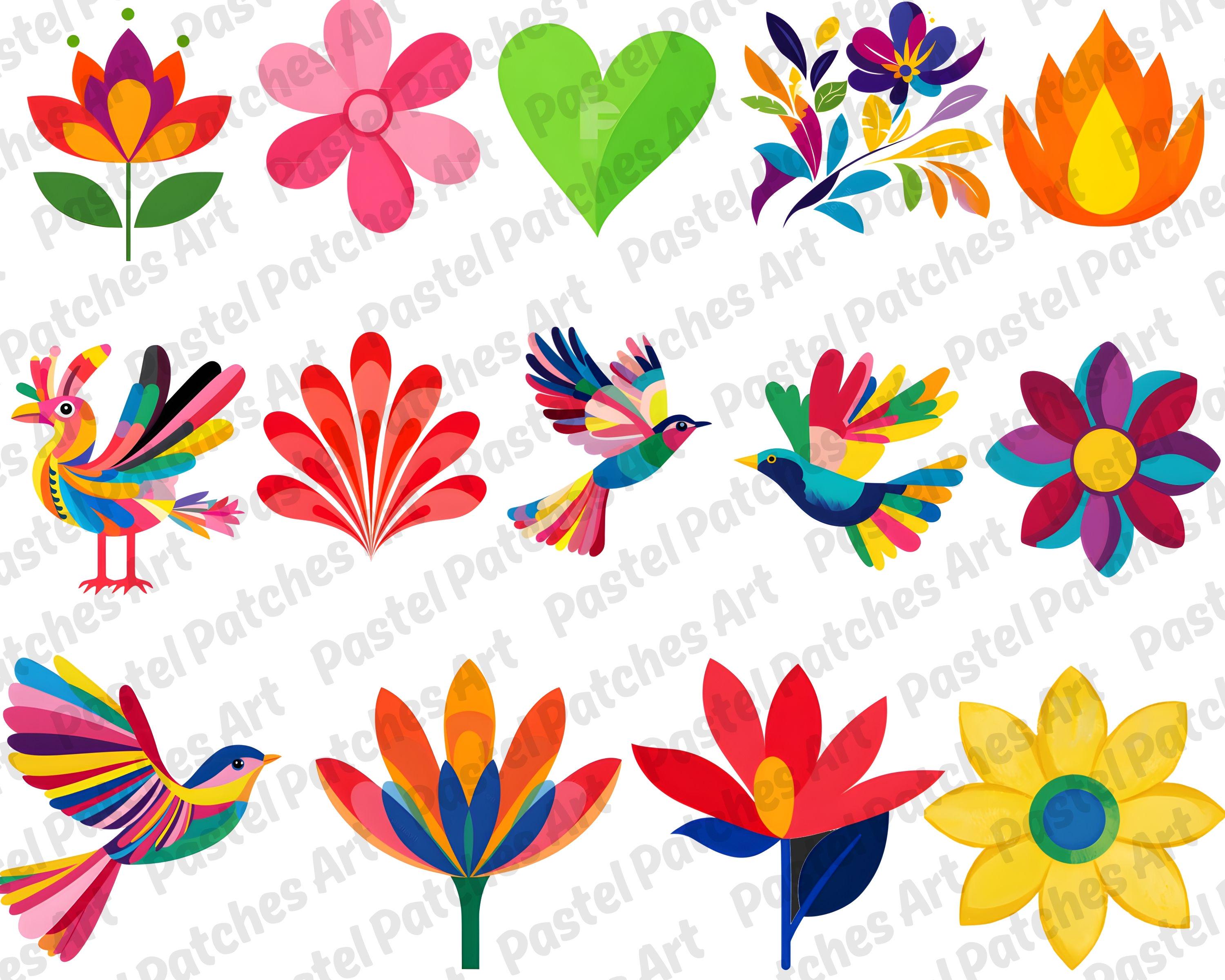 Otomi Mexican Clipart, Vibrant Fiesta Flowers, Otomi Animals Art ...