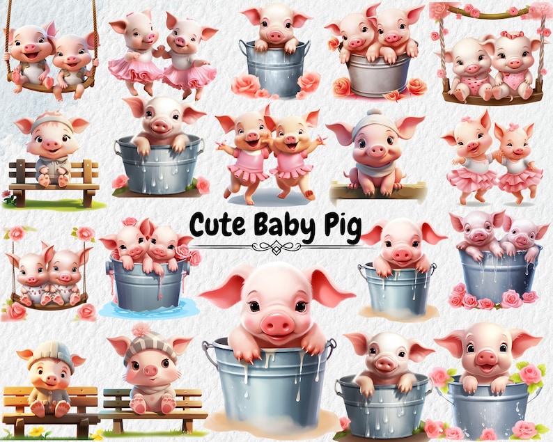 Cute Baby Pig Clipart, Funny Pig Clipart, Piglet Clipart, Happy Pig ...