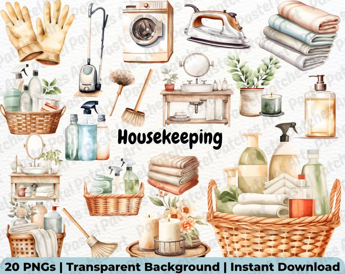 Cute Cleaning Clipart, Watercolor Cleaning Supplies, Kids Home Chores ...
