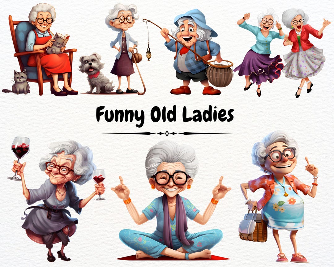 Funny Old Ladies Clipart, Cute Cartoon Grandma, Happy Woman Clipart ...