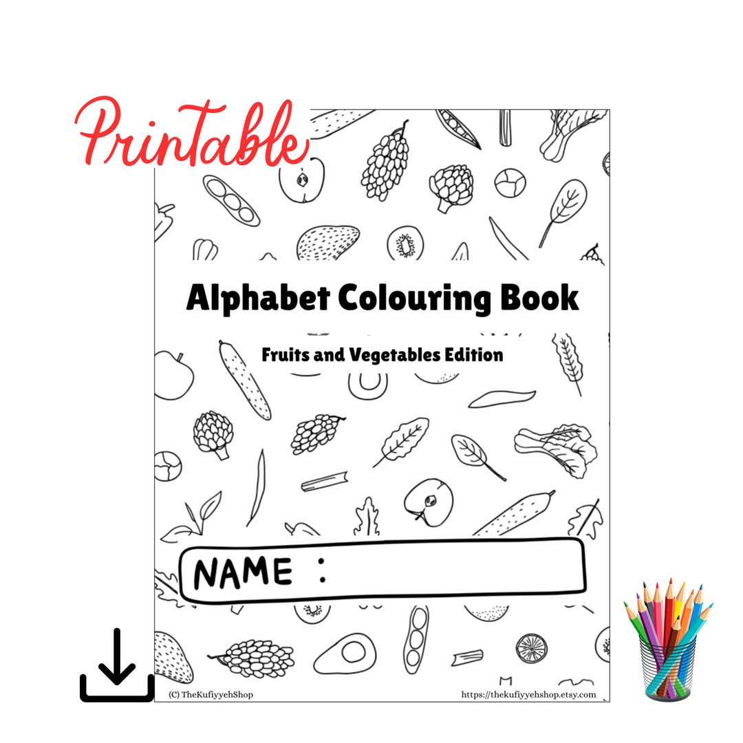 English Alphabet Colouring Book - Fruits and Vegetables Theme - Etsy