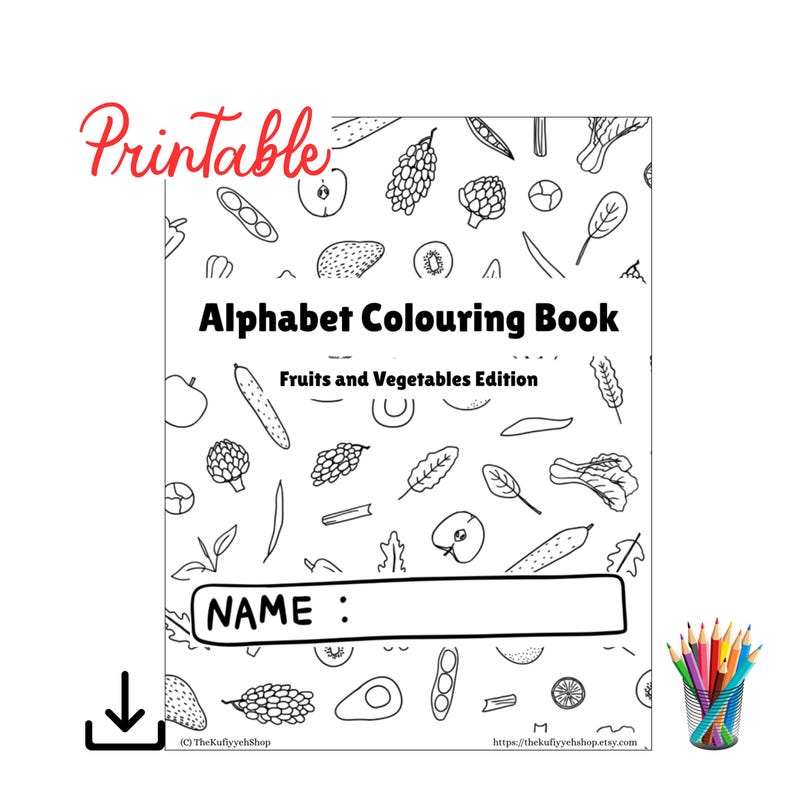 English Alphabet Colouring Book - Fruits and Vegetables Theme - Etsy