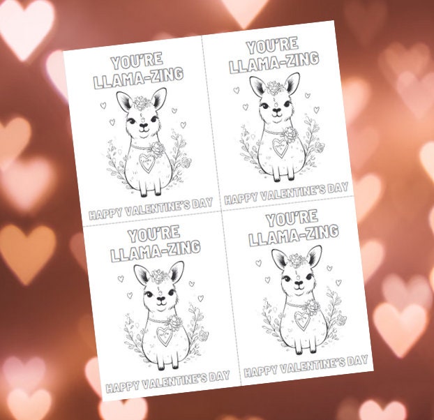 Llama Valentine - Printable | Printable Coloring Valentine | Coloring ...
