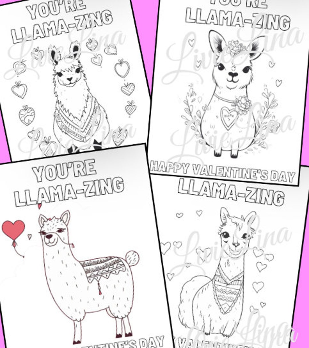 Llama Valentine - Printable | Printable Coloring Valentine | Coloring ...
