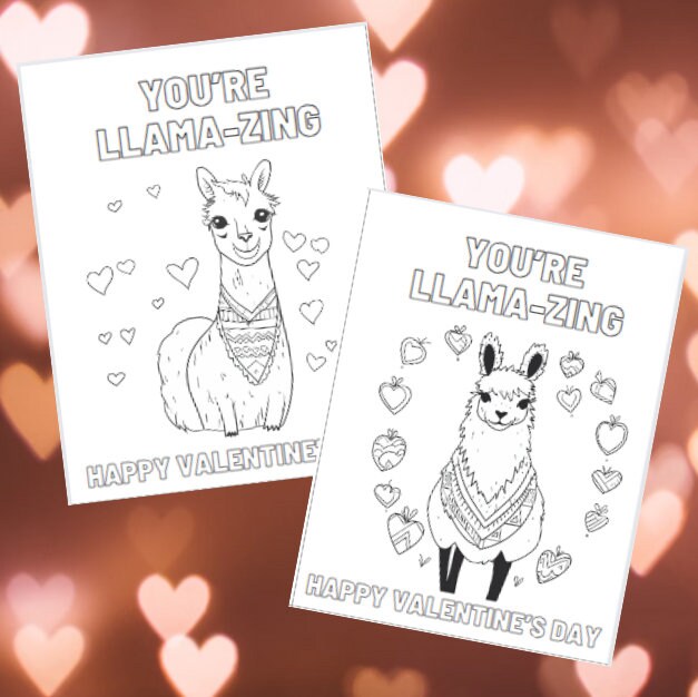 Llama Valentine - Printable | Printable Coloring Valentine | Coloring ...