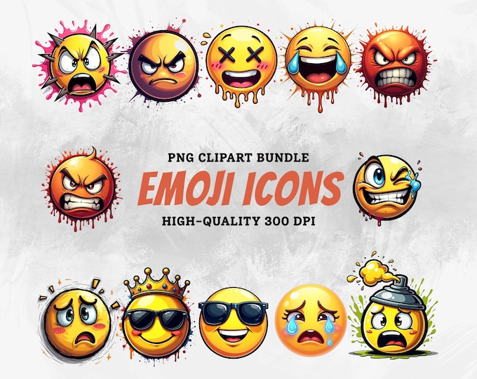 Emoji Faces Clipart Bundle: Expressive PNG Stickers (digital Download ...