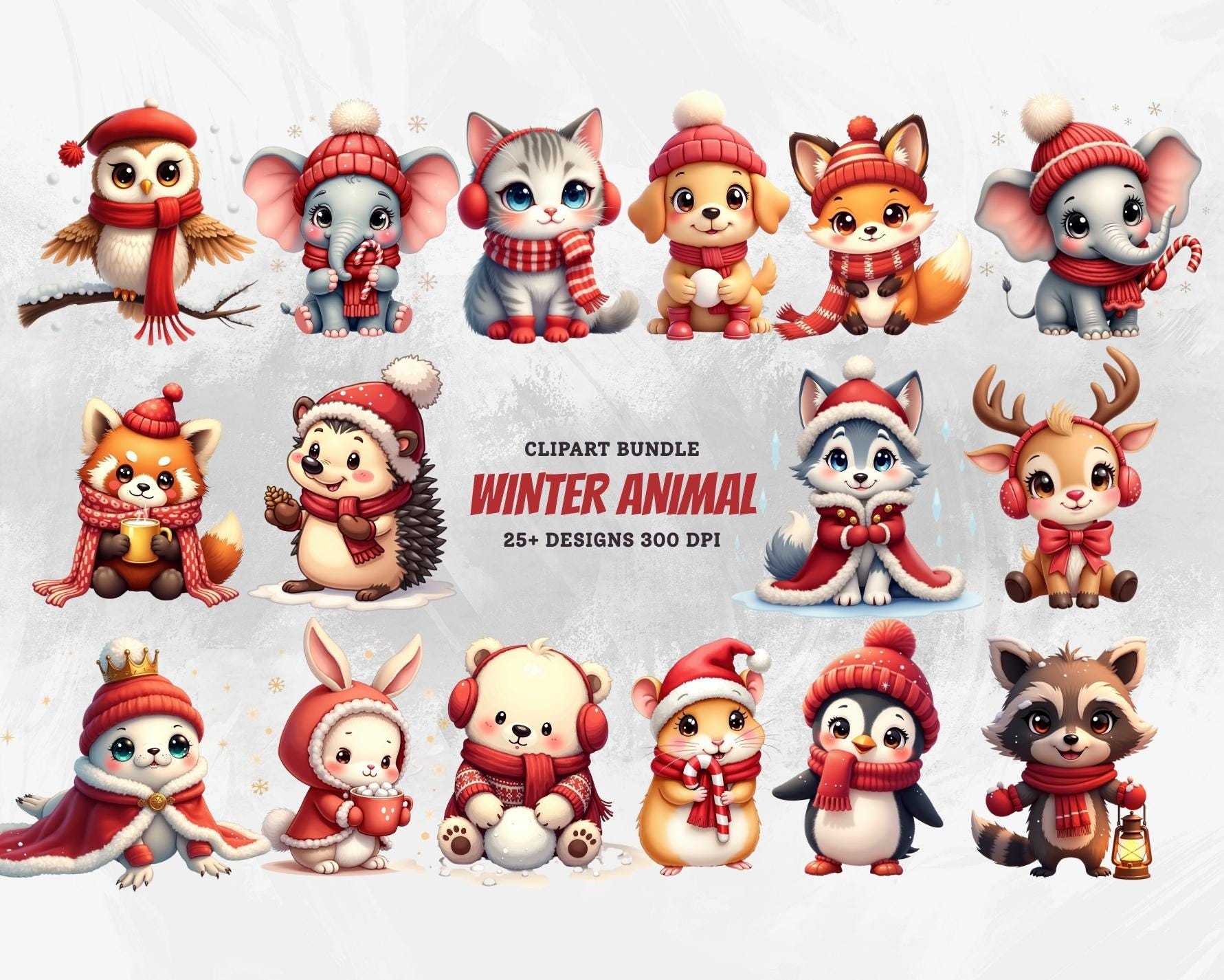 Winter Animals Clipart Bundle: Christmas Woodland Graphics (digital ...
