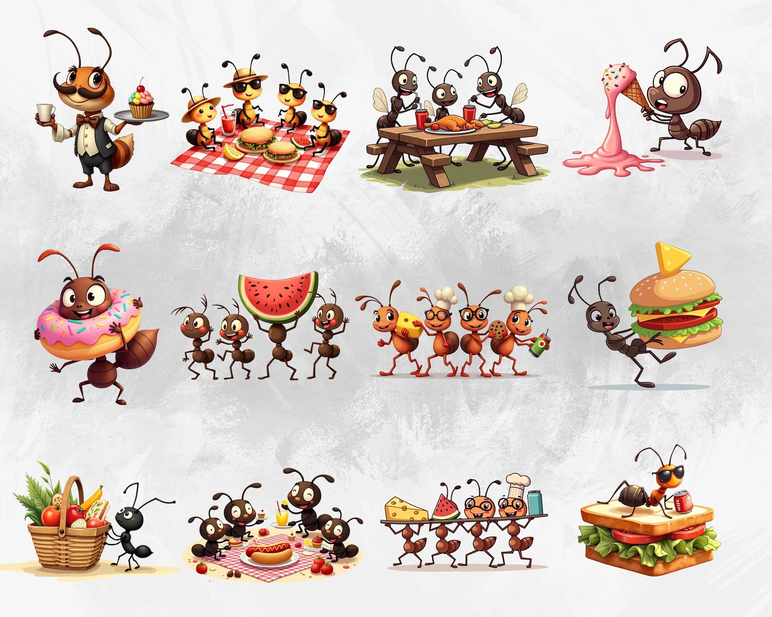 Watercolor Picnic Ants Clipart Bundle: Summer Insect PNG Graphics ...