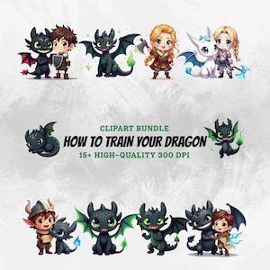 How to Train Your Dragon Inspired Clipart Bundle | Cute Chibi Toothless ...