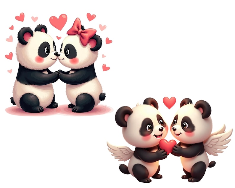 Watercolor Valentine Panda Clipart Bundle | Cute Panda Love PNG | Baby ...
