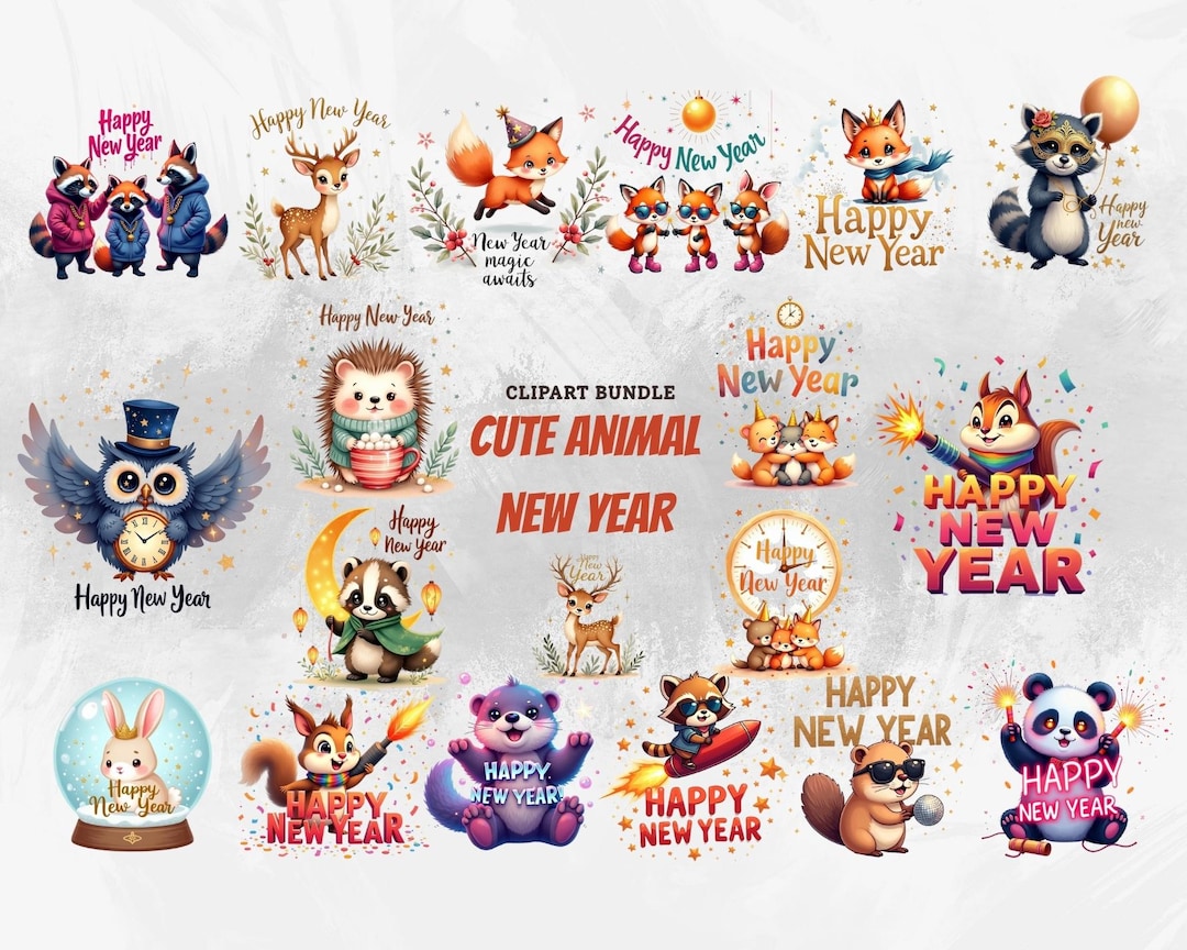 New Year Woodland Animals PNG Bundle, Cute Forest Animal Clipart ...