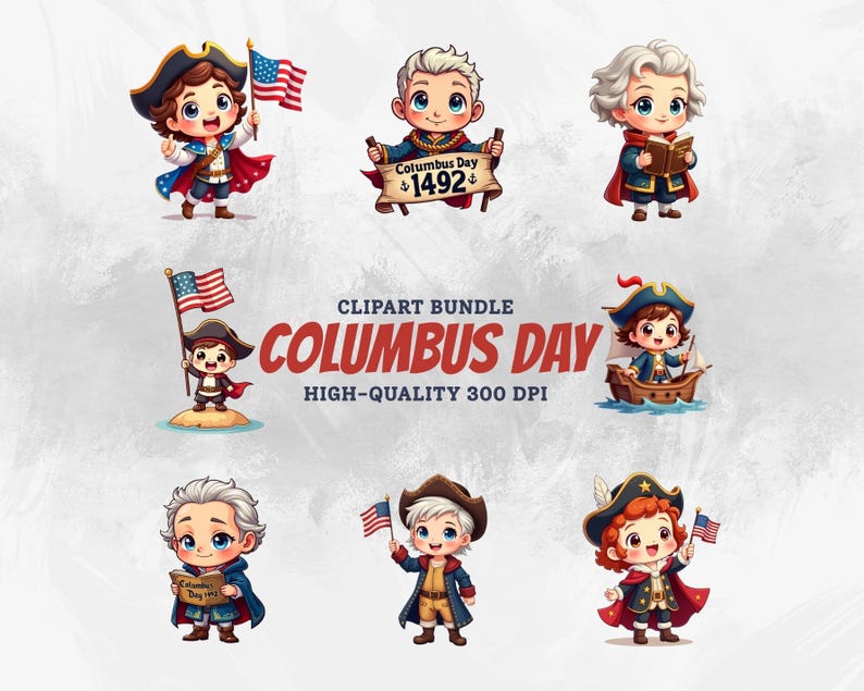 Chibi Columbus Day Clipart Bundle | Cute 1492 Explorer PNG | Kawaii ...
