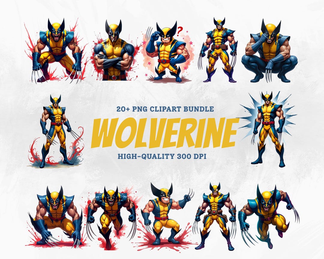 Wolverine PNG Bundle, Marvel Superhero SVG, X-men Clipart Set, Comic ...