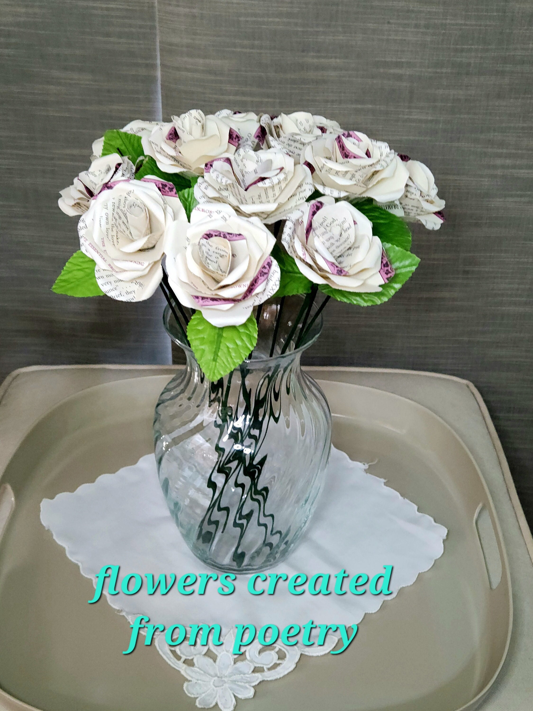 Bouquet One Dozen Book Page Roses From Poems, Handcrafted Paper Flowers ...