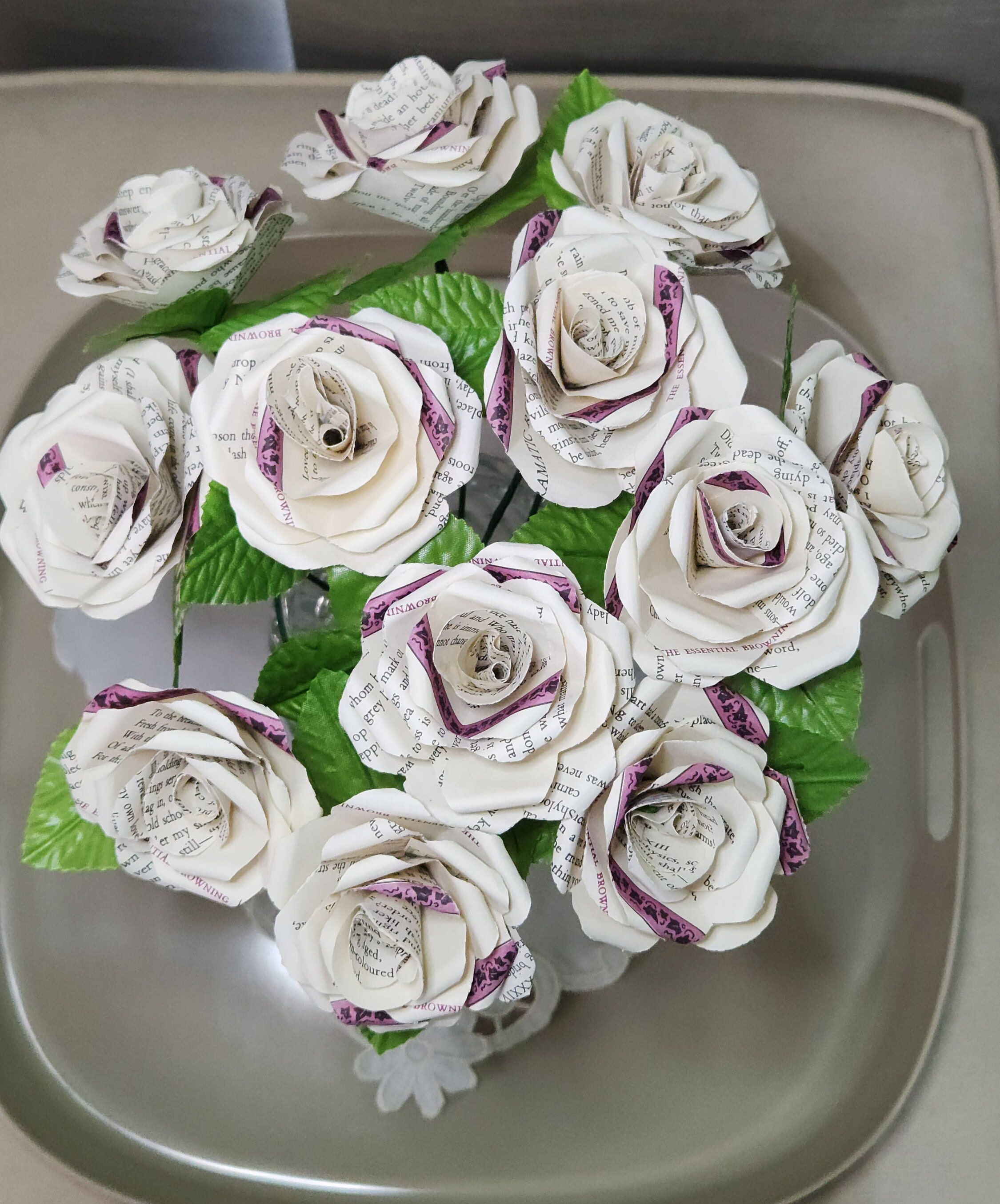 Bouquet One Dozen Book Page Roses From Poems, Handcrafted Paper Flowers ...