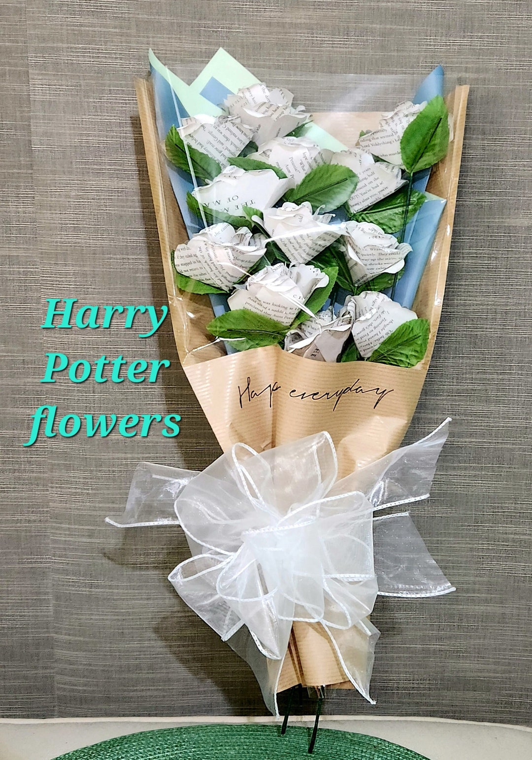 Bouquet Dozen Book Page Roses From Harry Potter, Handcrafted Paper ...
