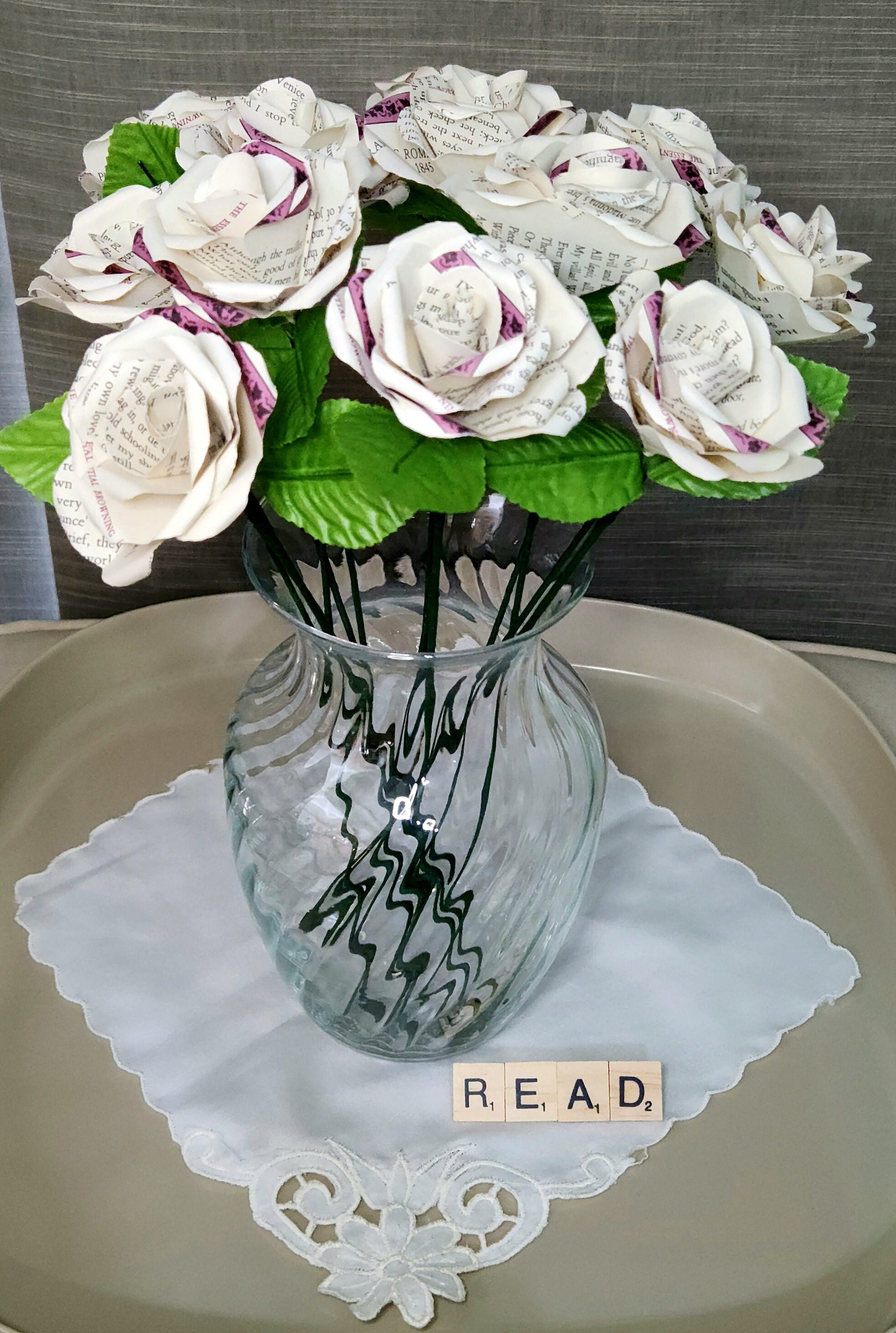 Bouquet One Dozen Book Page Roses From Poems, Handcrafted Paper Flowers ...
