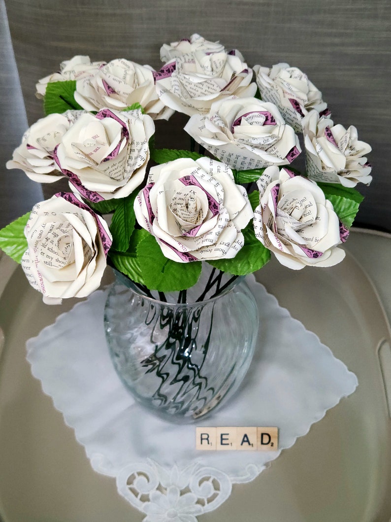 Bouquet One Dozen Book Page Roses From Poems, Handcrafted Paper Flowers ...