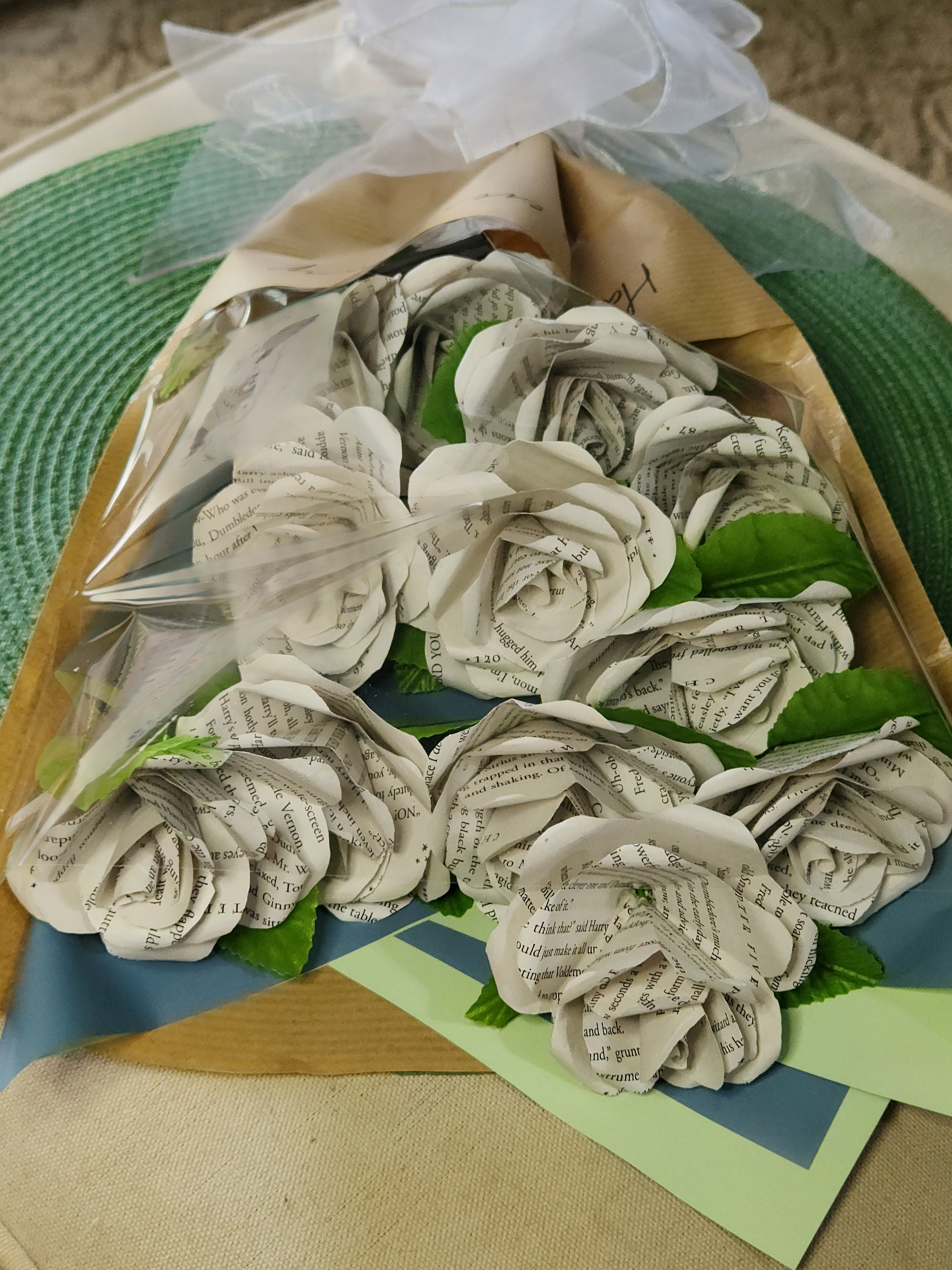 Bouquet Dozen Book Page Roses From Harry Potter, Handcrafted Paper ...