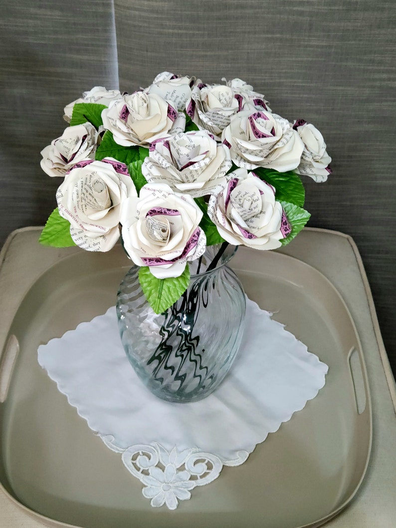 Bouquet One Dozen Book Page Roses From Poems, Handcrafted Paper Flowers ...