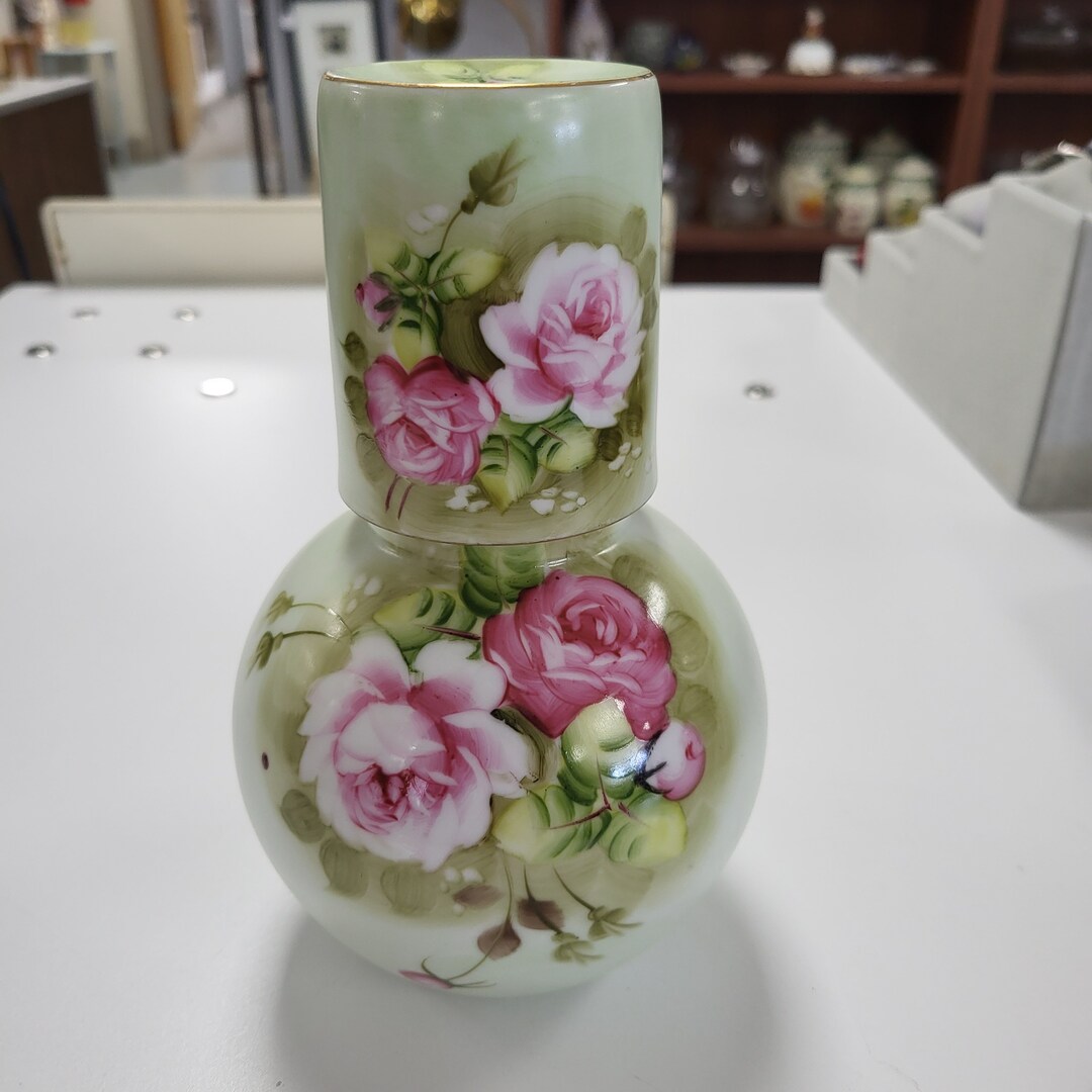 Vintage Lefton Green Heritage Rose Tumble up Night Set 1266 Original ...