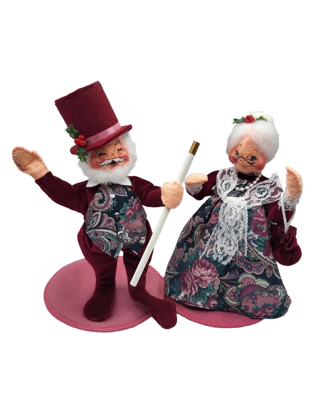 Anna Lee Santa & Mrs Claus Victorian Dickens, Burgundy Outfits 1993 ...